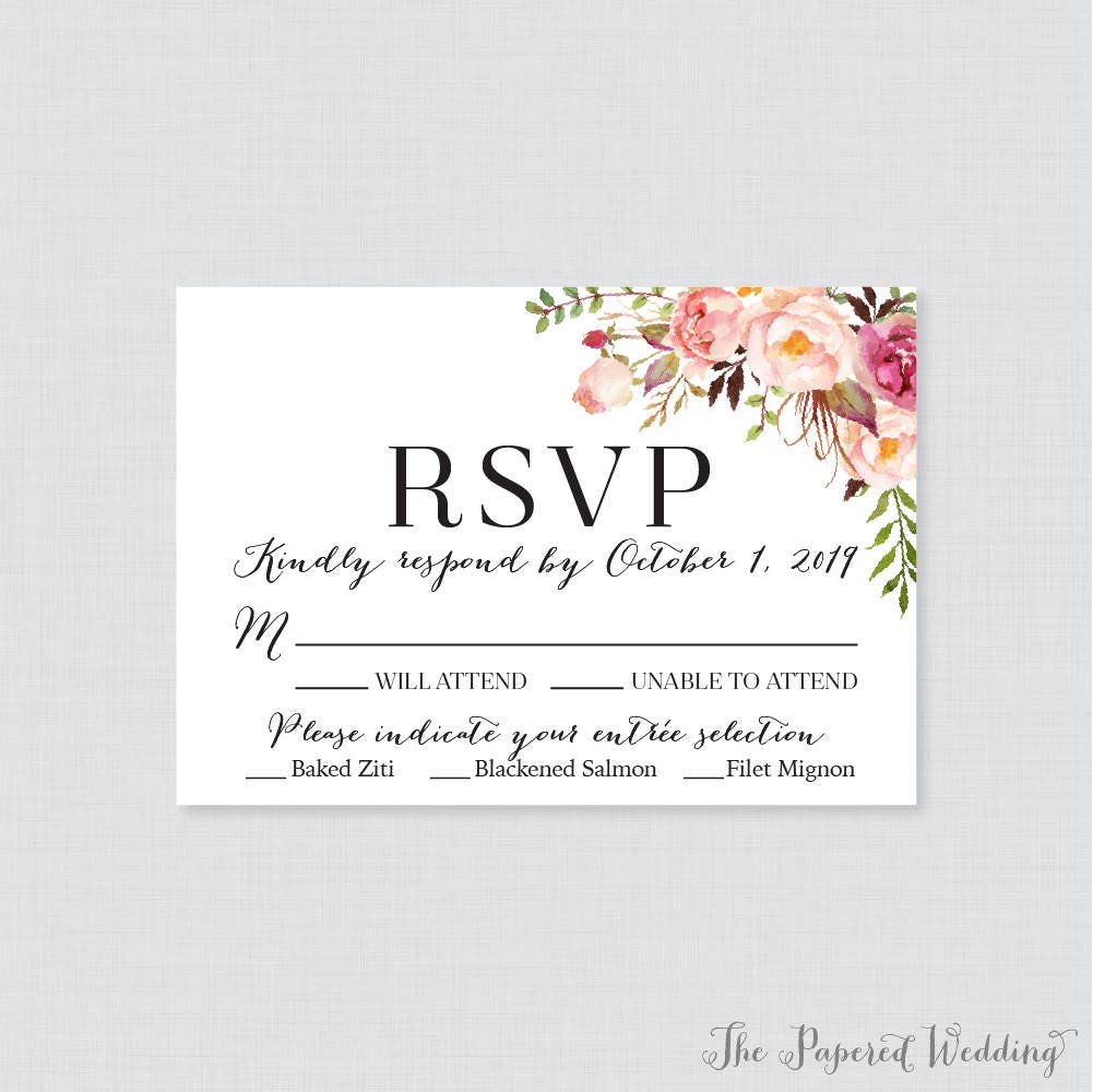 Printable OR Printed Wedding RSVP Cards Pink Floral RSVP Etsy Printable OR Printed Wedding RSVP Cards Pink Floral RSVP Etsy