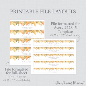 Printable OR Printed Fall Wedding Water Bottle Labels - Autumn Leaves ...