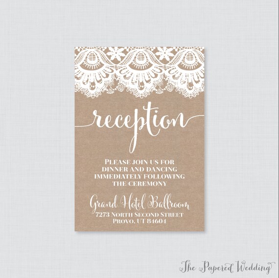 Printable OR Printed Wedding Reception Cards Burlap and Lace | Etsy