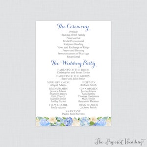 Printable OR Printed Wedding Programs Blue Hydrangea Wedding Ceremony ...