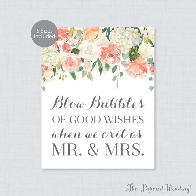 Printable Wedding Bubbles Sign Peach Floral Bubbles Sign - Etsy
