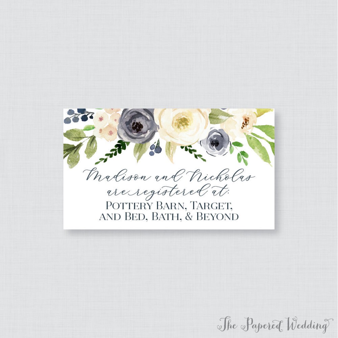 Printable OR Printed Wedding Registry Cards - Navy and Cream Floral ...