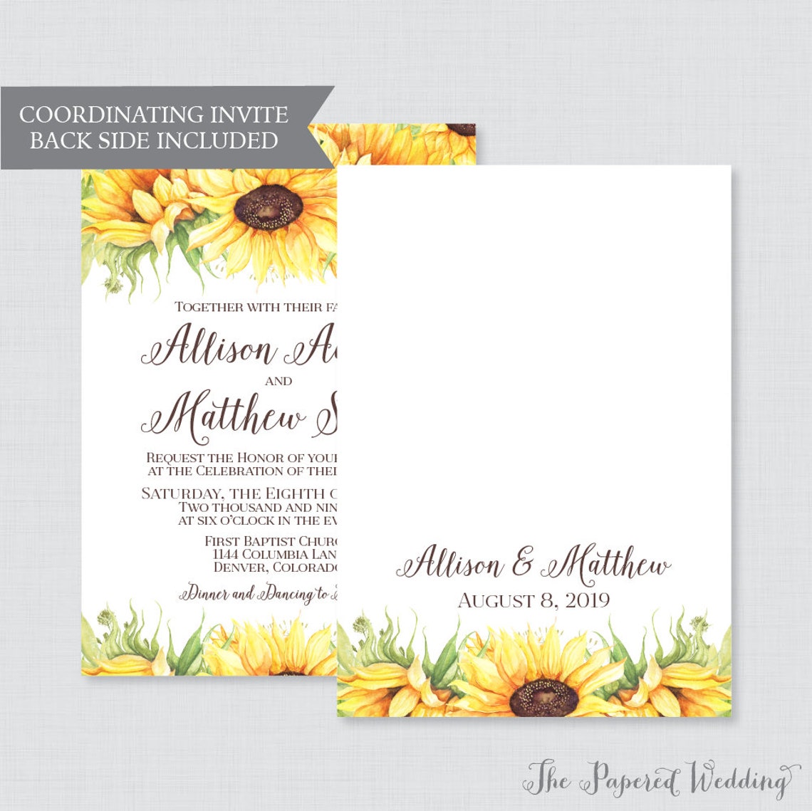 Printable OR Printed Wedding Invitations Sunflower Wedding - Etsy