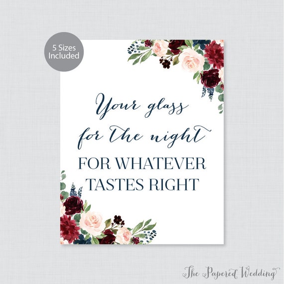 Printable Your Glass for the Night Sign Navy Marsala Floral - Etsy