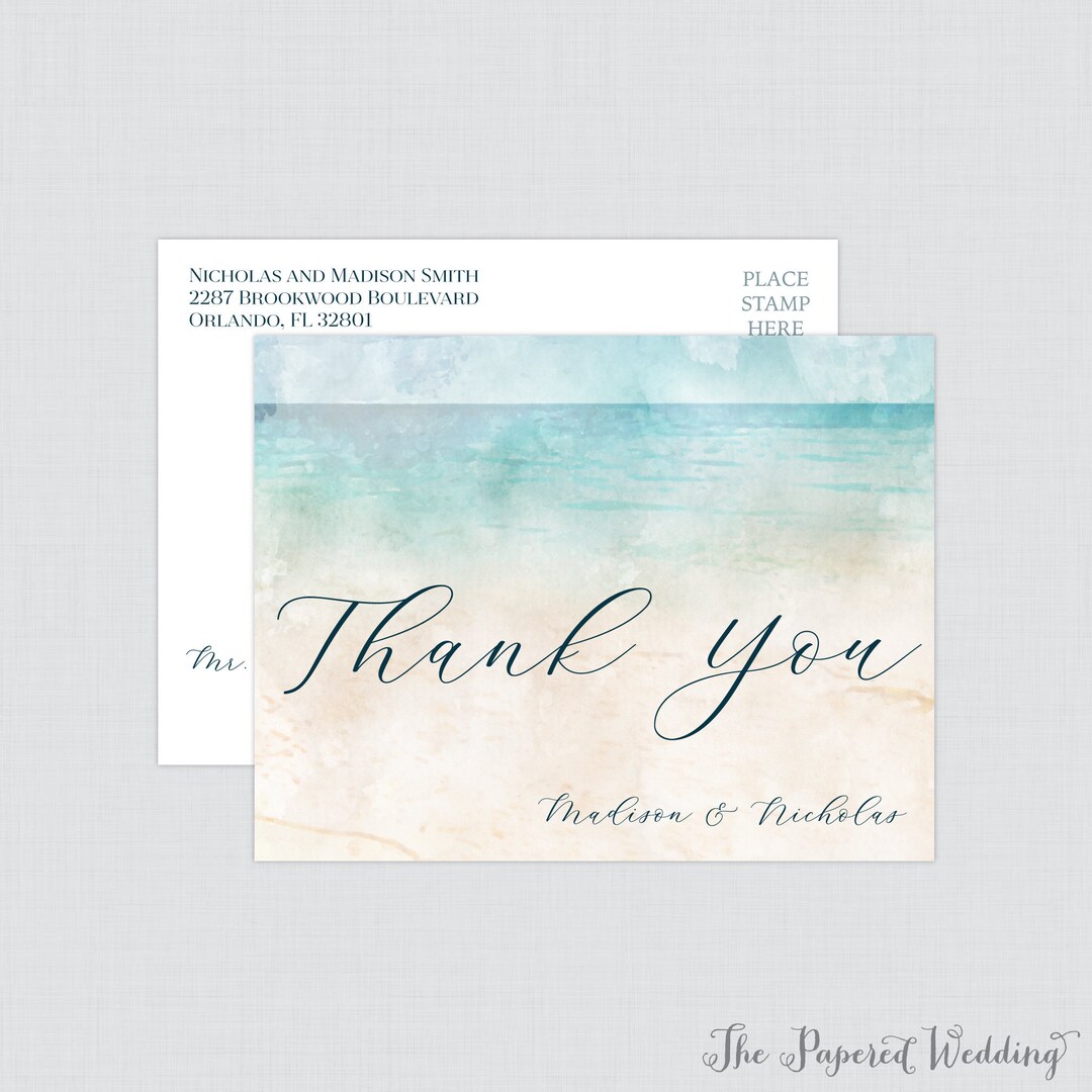 Printable OR Printed Beach Thank You Postcards - Watercolor Beach ...
