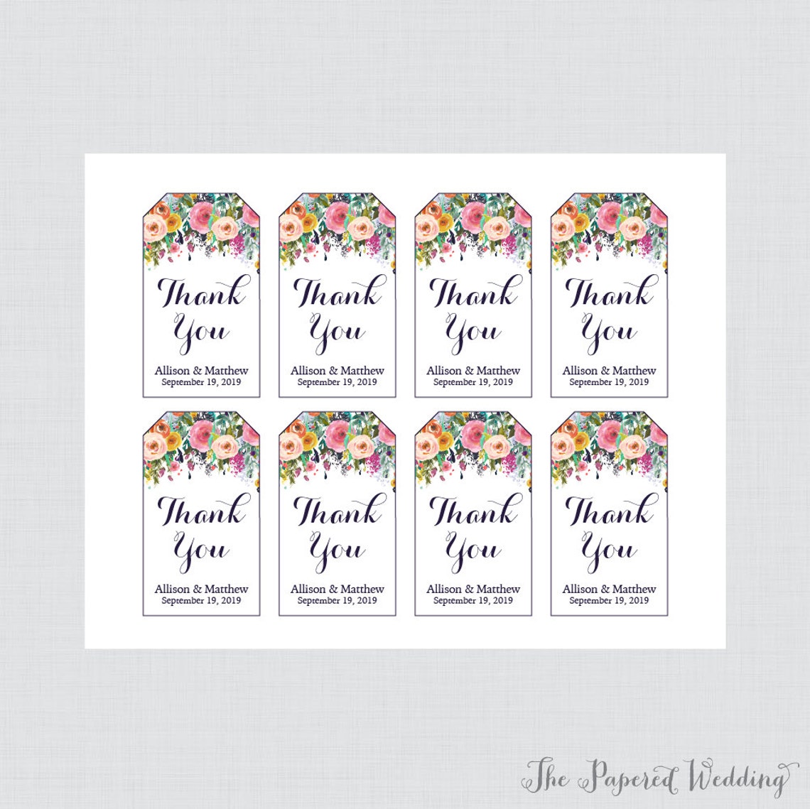 Printable OR Printed Wedding Favor Gift Tags Floral Favor | Etsy