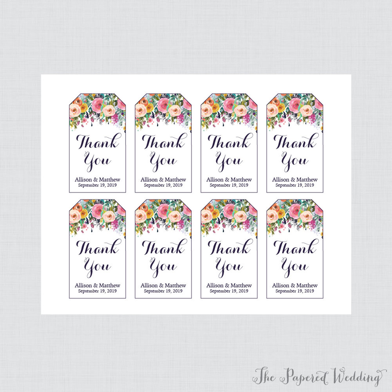Printable OR Printed Wedding Favor Gift Tags Floral Favor - Etsy
