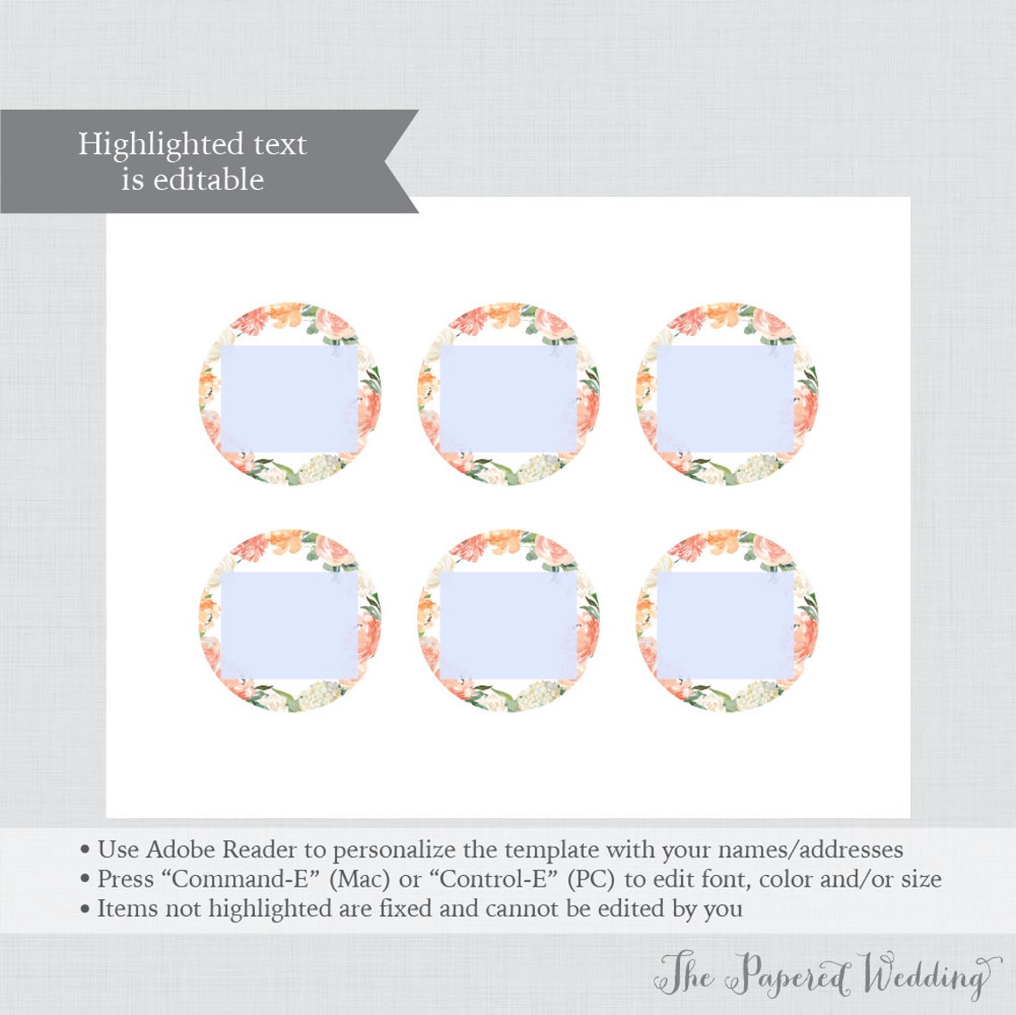 EDITABLE Wedding Tags Printable Peach Floral Wedding Labels - Etsy