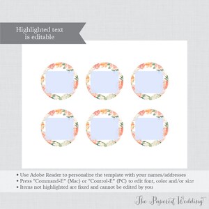 EDITABLE Wedding Tags - Printable Peach Floral Wedding Labels, Peach ...