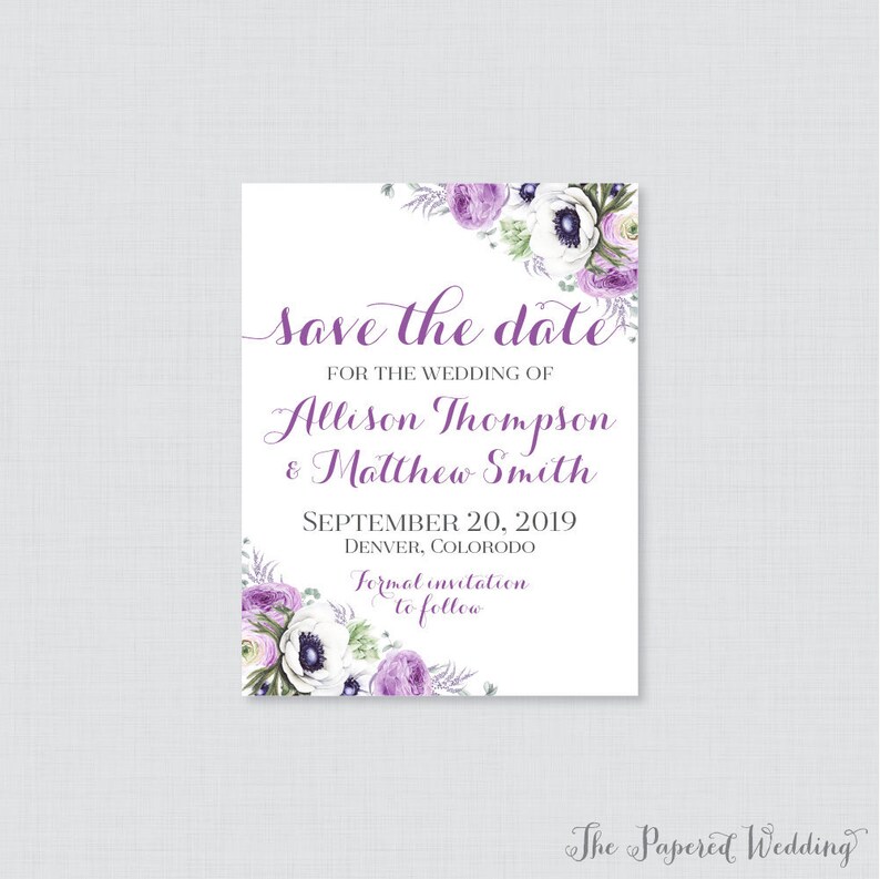 Printable OR Printed Save the Date Cards Purple Save the - Etsy