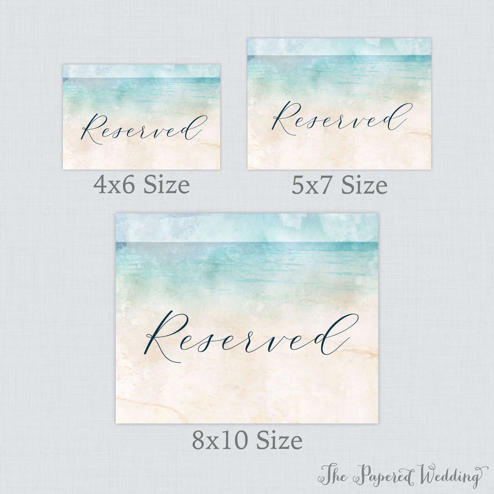 Printable Beach Wedding Reserved Signs Watercolor Beach - Etsy