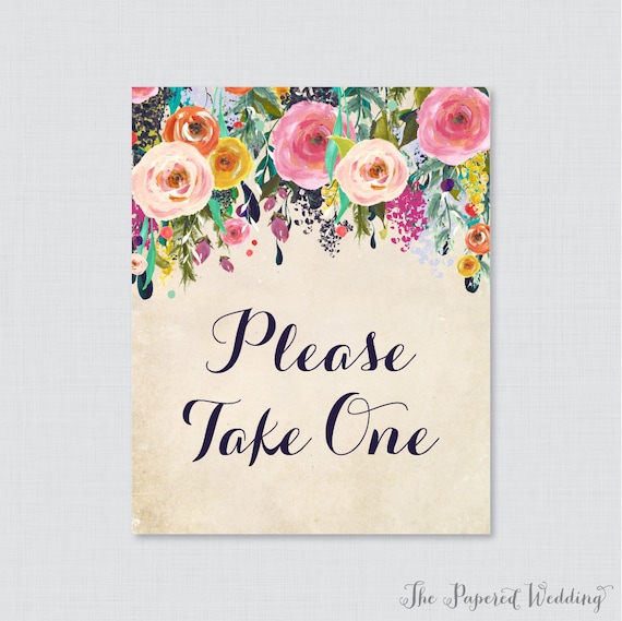 Printable Please Take One Sign Floral Wedding Sign | Etsy