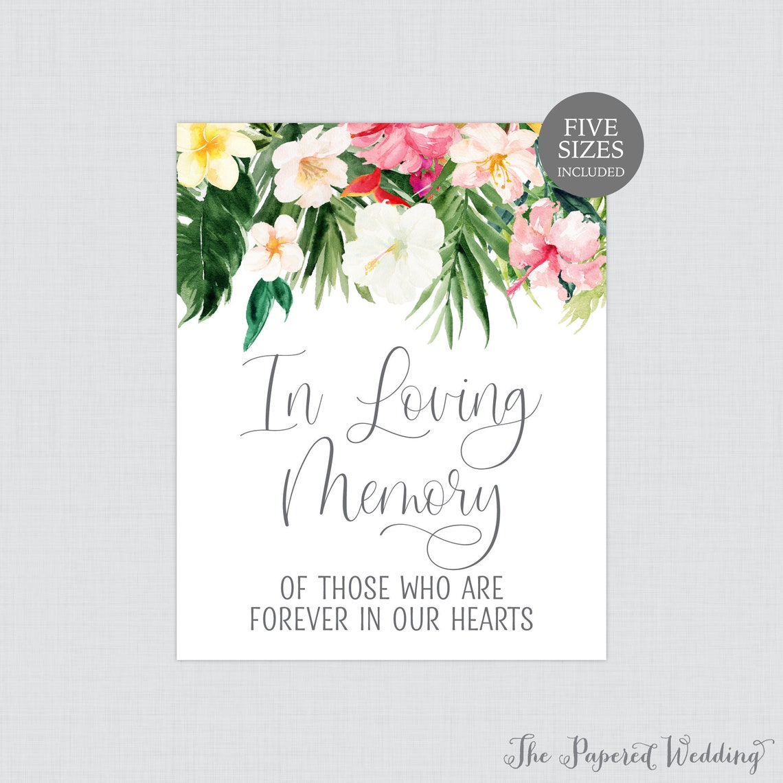 Printable in Loving Memory of Sign Tropical Flower & Palm - Etsy