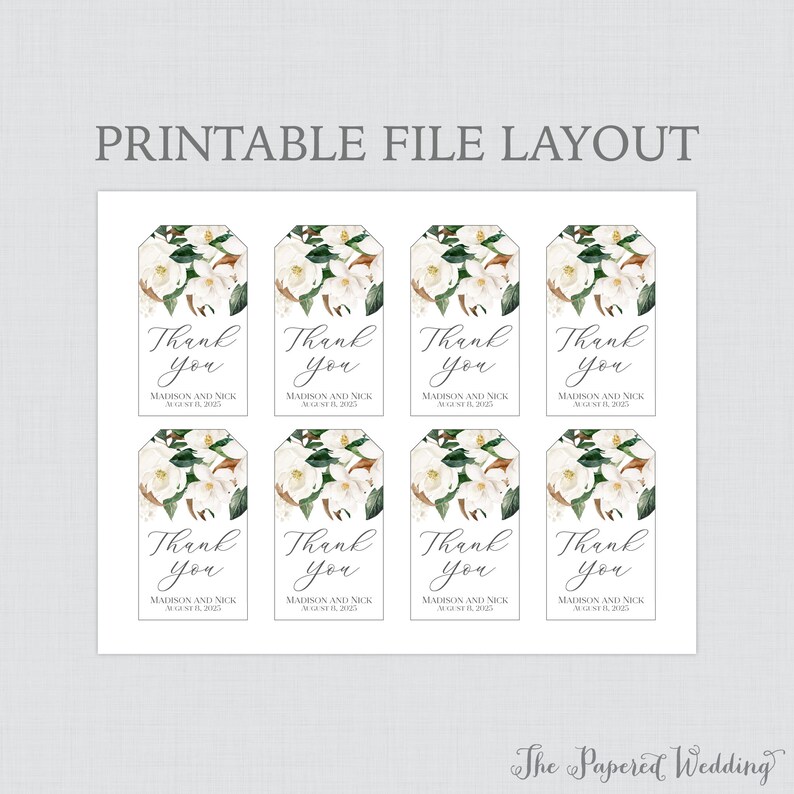 Printable OR Printed Magnolia Favor Tags - White Magnolia Flower Gift ...