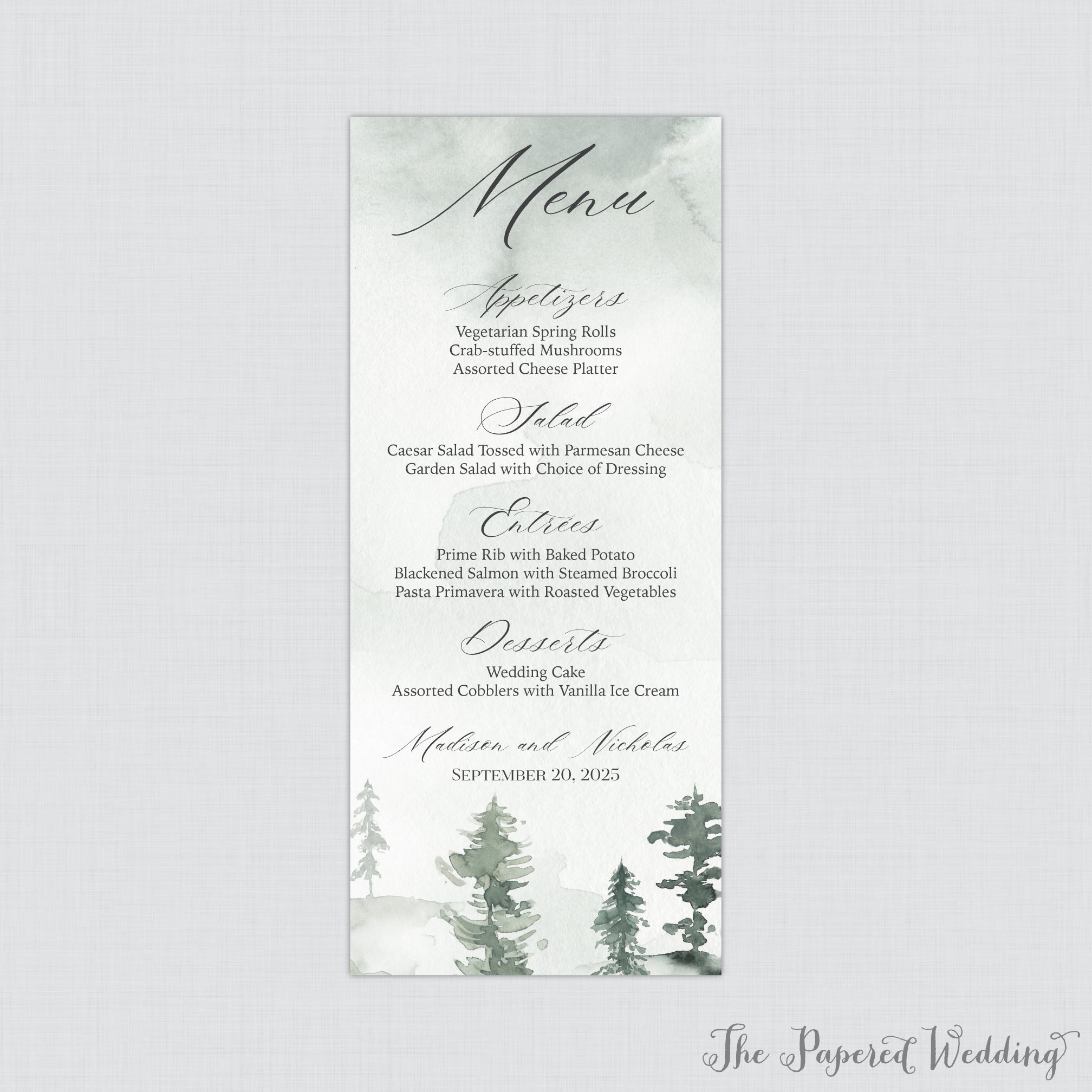 Printable OR Printed Forest Wedding Menu Cards Green - Etsy