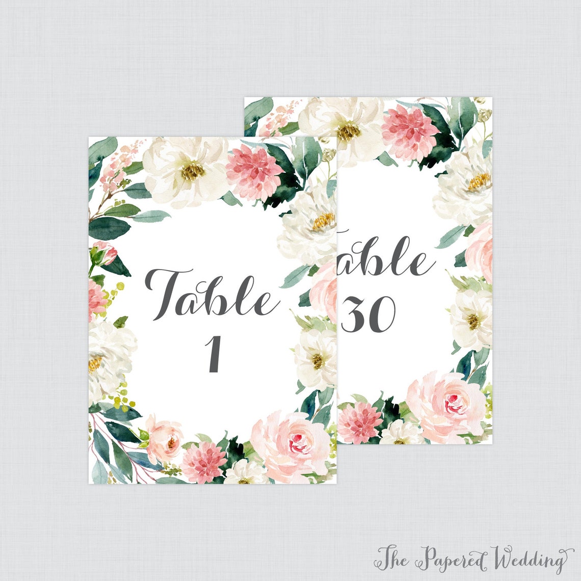 Printable Floral Wedding Table Numbers Pink and White Flower | Etsy