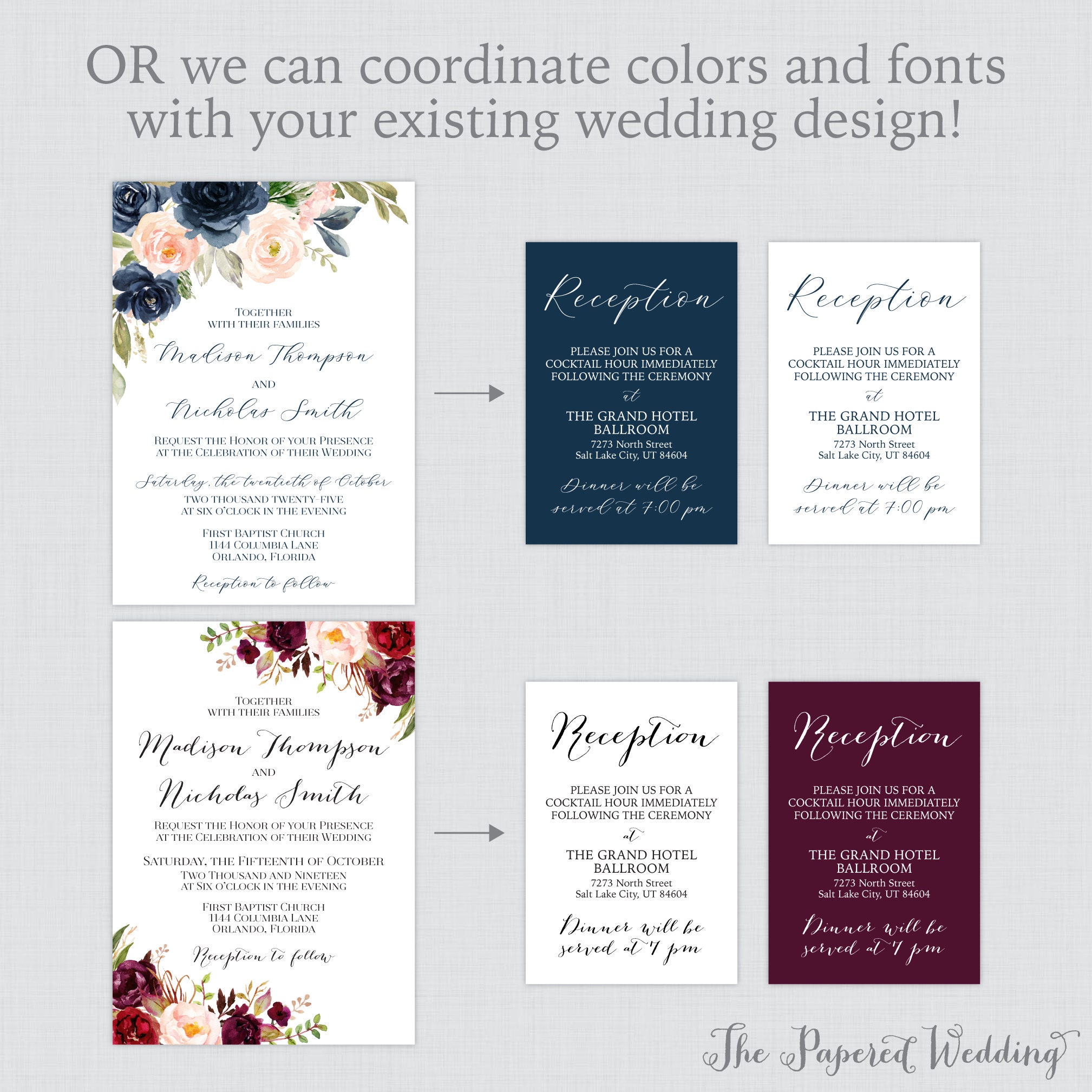 Printable OR Printed Reception Inserts With Custom Colors and | Etsy