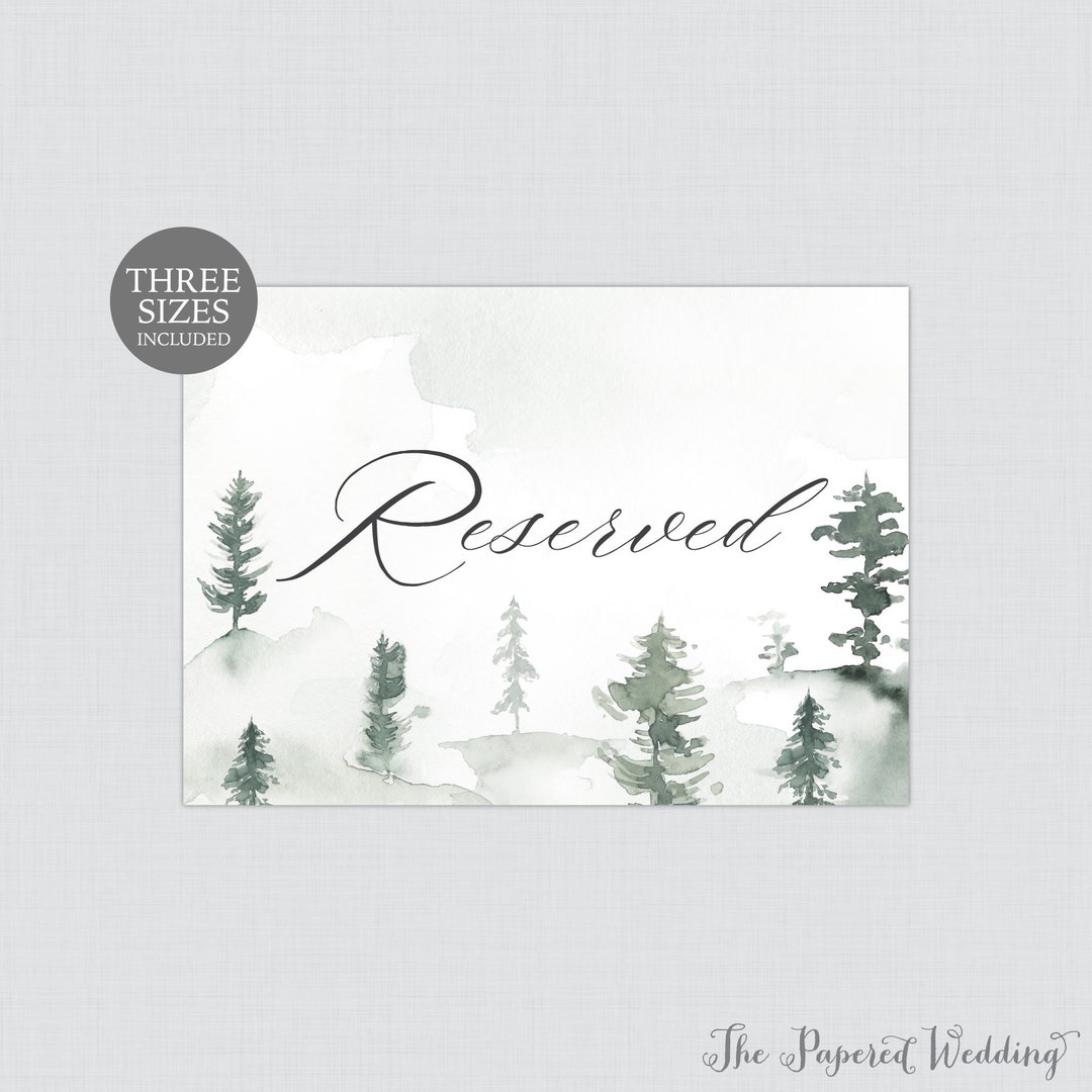 Printable Forest Wedding Reserved Signs - Green Watercolor Trees ...