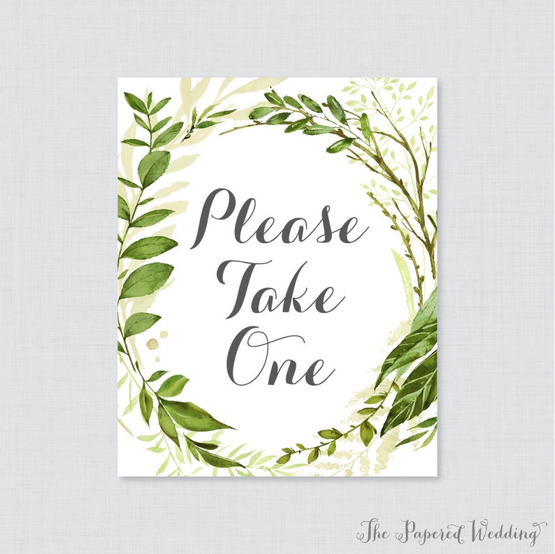 Printable Please Take One Sign Green Wreath Wedding Sign - Etsy