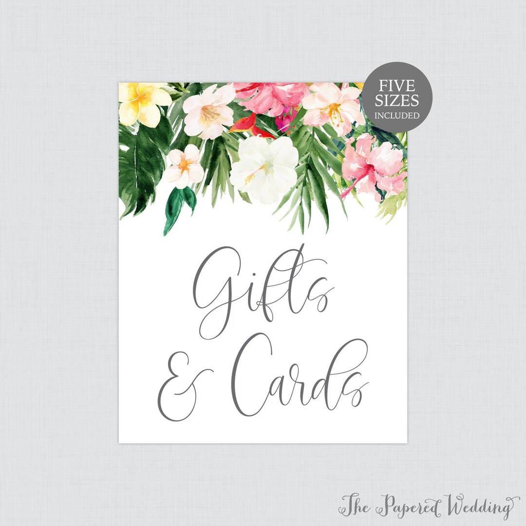 Printable Tropical Gifts and Cards Sign Hawaiian Flower & Palm Leaf ...