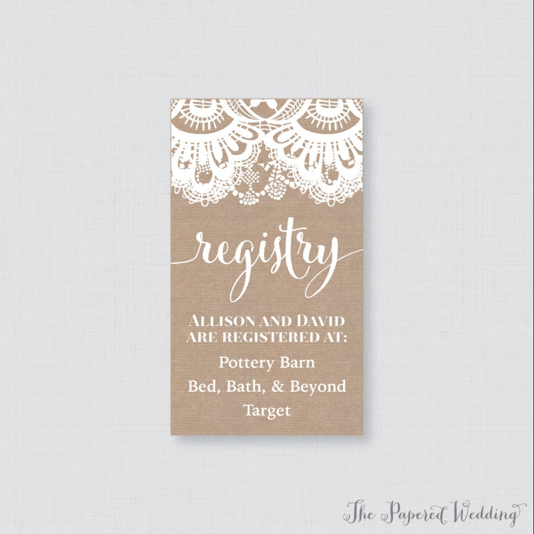 Printable OR Printed Wedding Registry Cards - Burlap and Lace Wedding ...
