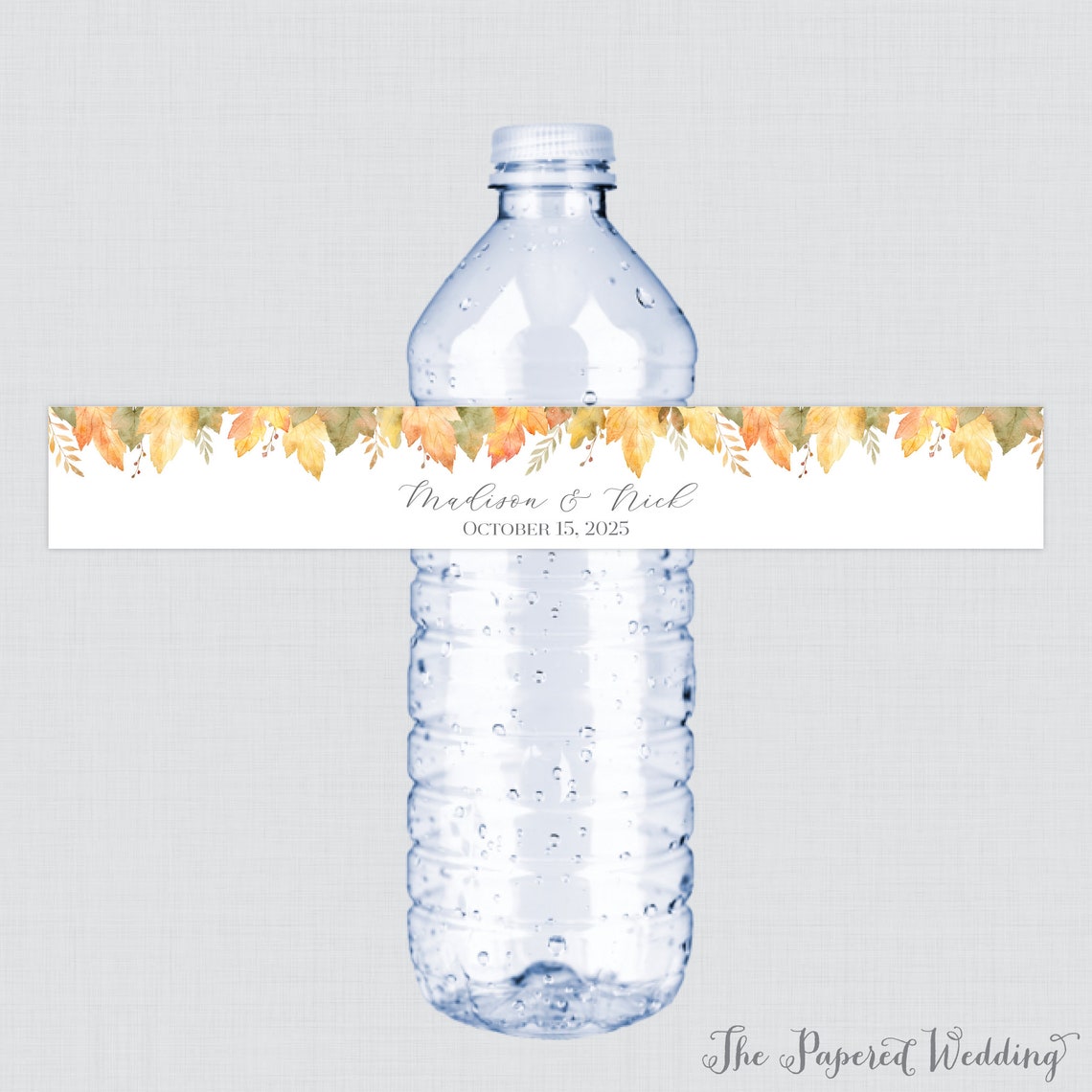 Printable OR Printed Fall Wedding Water Bottle Labels - Autumn Leaves ...