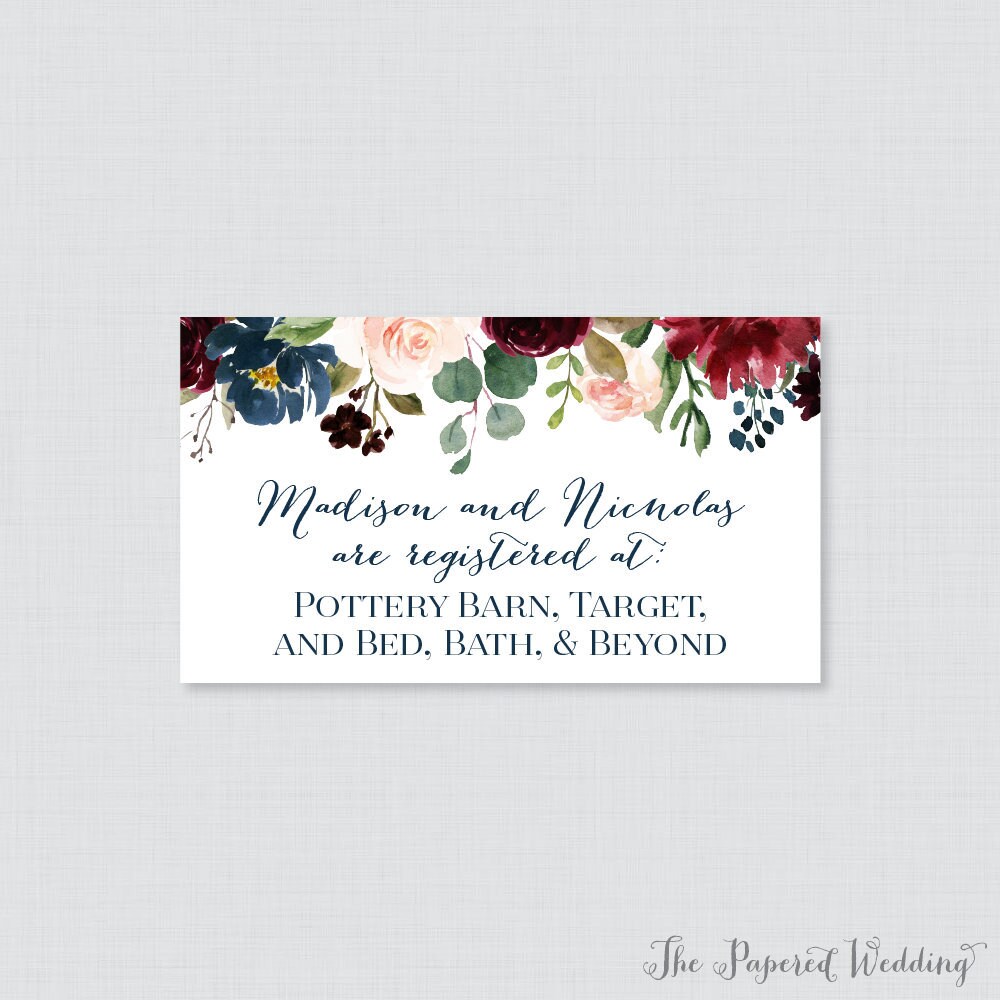 Printable OR Printed Wedding Registry Cards Navy and Marsala - Etsy