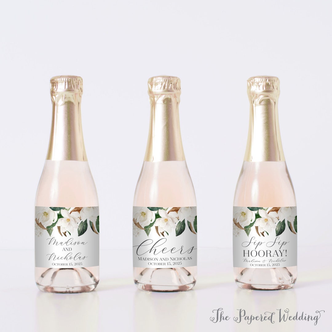PRINTED Magnolia Wedding Mini Champagne Bottle Labels - Magnolia Leaves ...