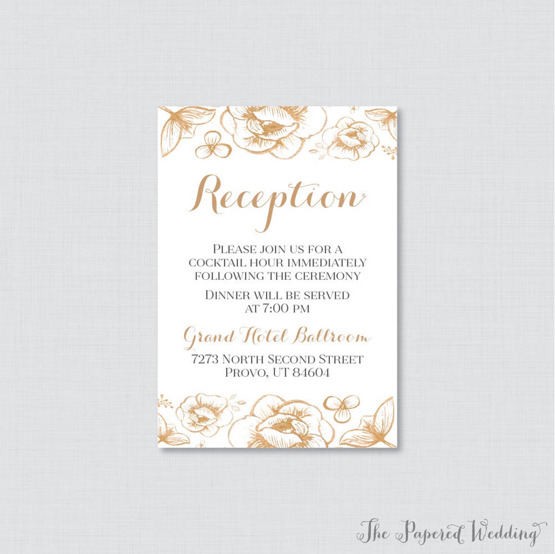 Printable OR Printed Wedding Reception Cards Gold Floral Reception ...