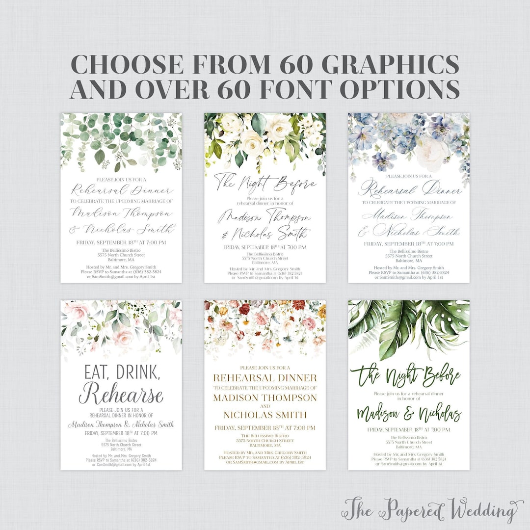 Printable OR Printed Rehearsal Dinner Invitations Floral - Choose From ...