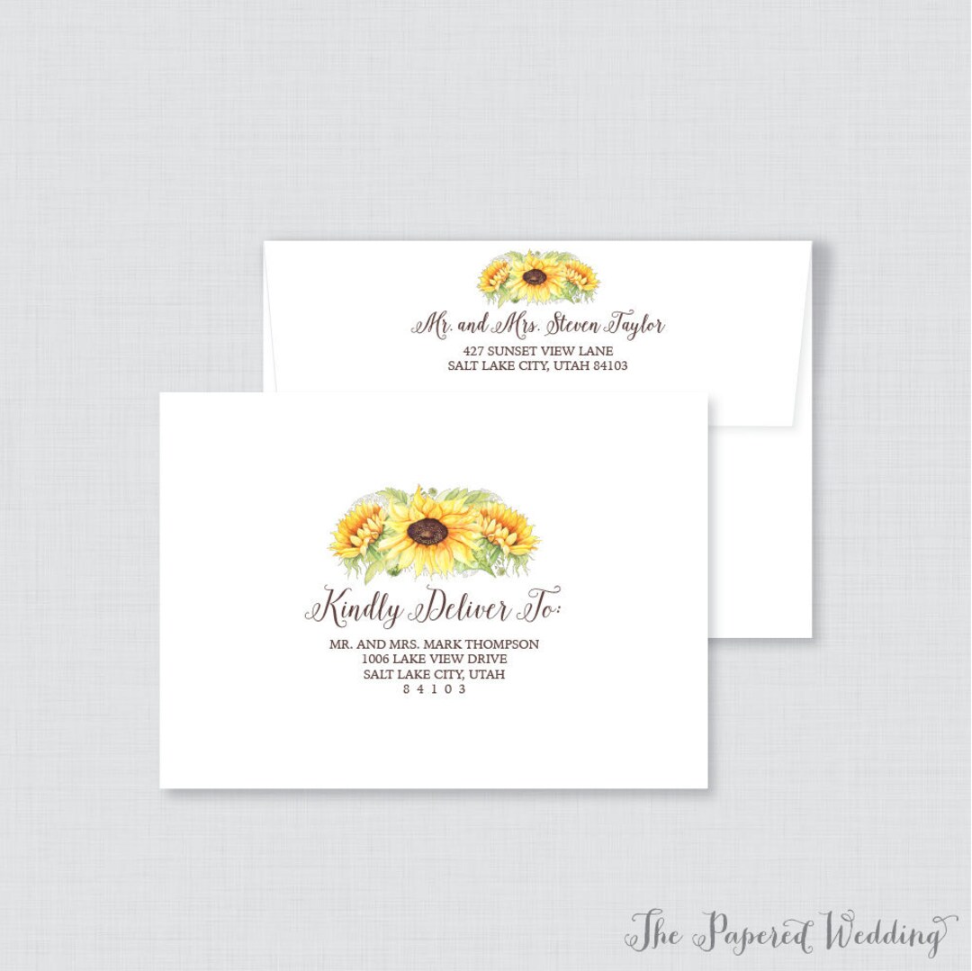 Sunflower Wedding Envelopes - Printed Envelopes With Rustic Yellow ...