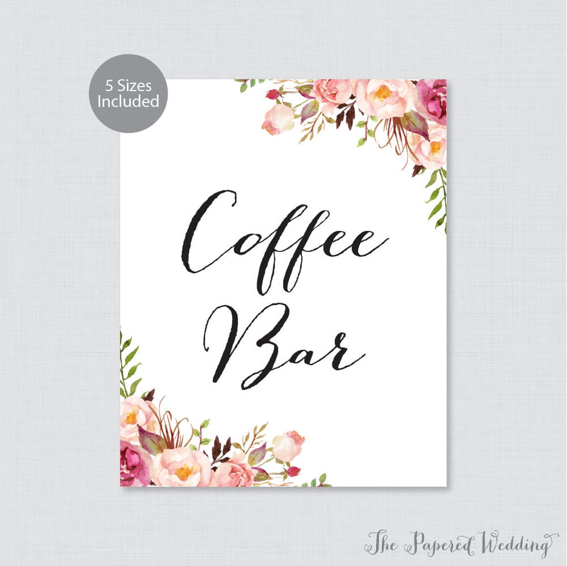 Printable Coffee Bar Sign - Pink Floral Coffee Buffet Sign - Rustic ...