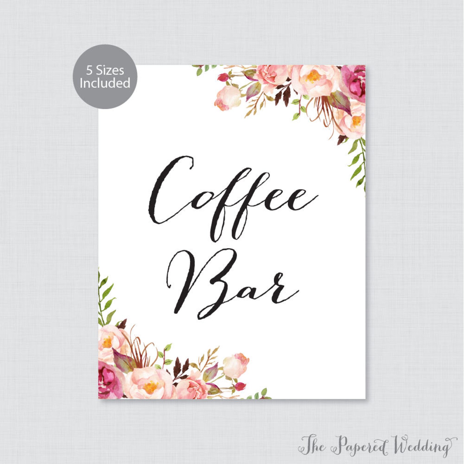 Printable Coffee Bar Sign - Pink Floral Coffee Buffet Sign - Rustic ...