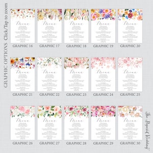 Printable OR Printed Floral Menu Cards - Choose Flower Graphic, Font ...