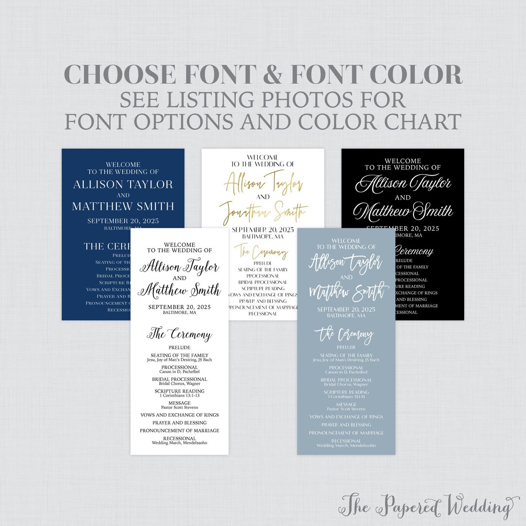 Printable OR Printed Wedding Programs With Custom Fonts and Colors ...