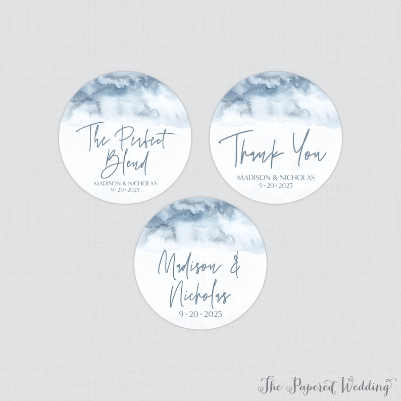 Printable OR Printed Dusty Blue Watercolor Wedding Stickers - Etsy