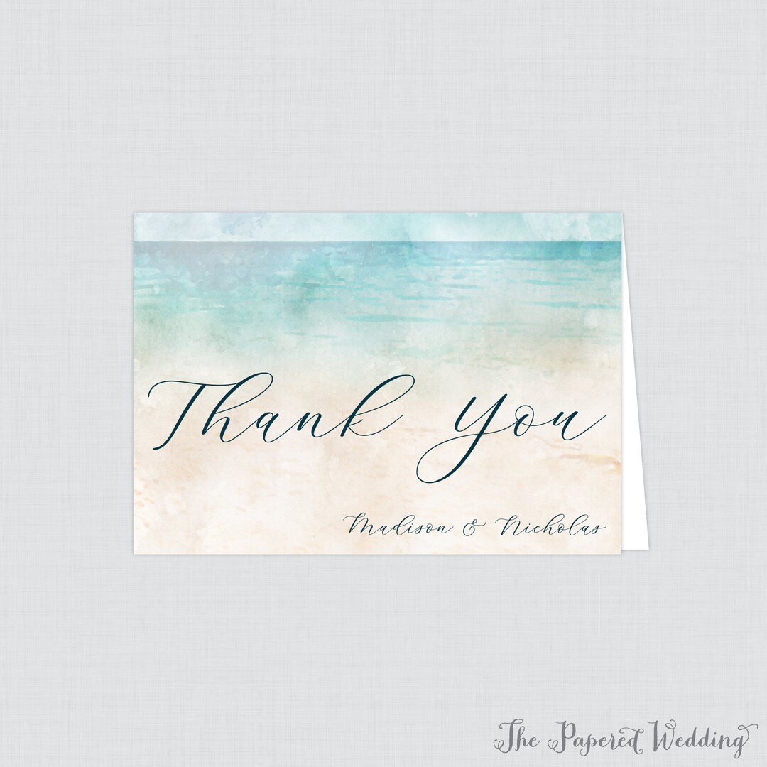 Printable OR Printed Beach Themed Folded Thank You Cards - Watercolor ...