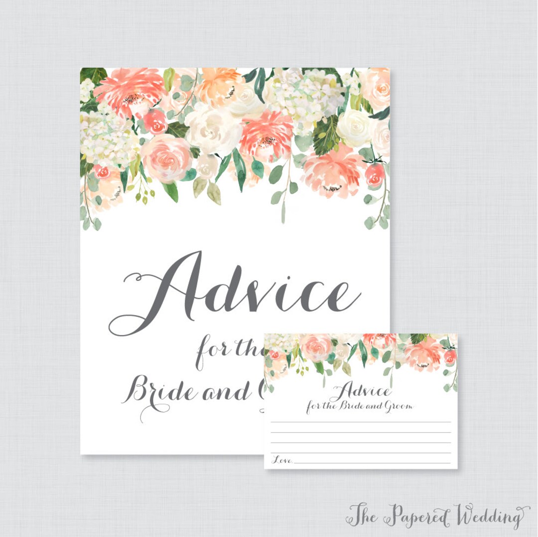 Printable Wedding Advice Cards - Peach Floral Advice for the Bride and ...