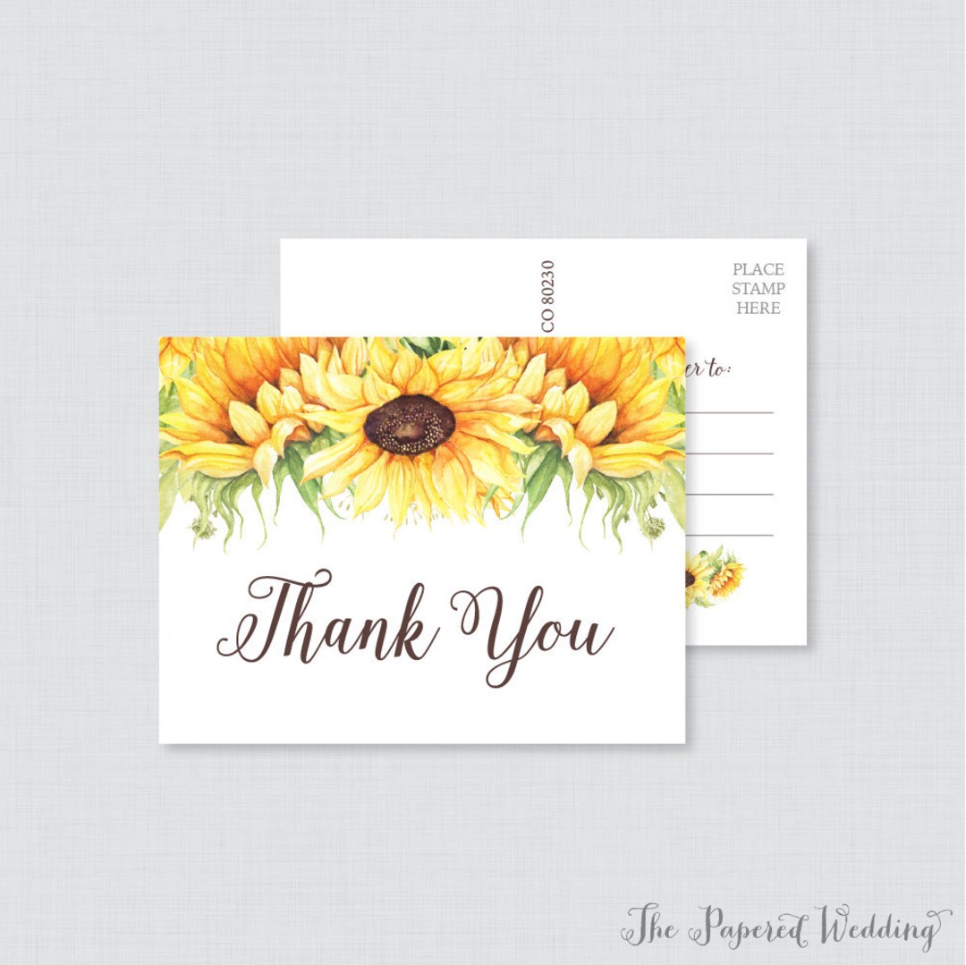 Printable OR Printed Thank You Postcards - Sunflower Thank You ...