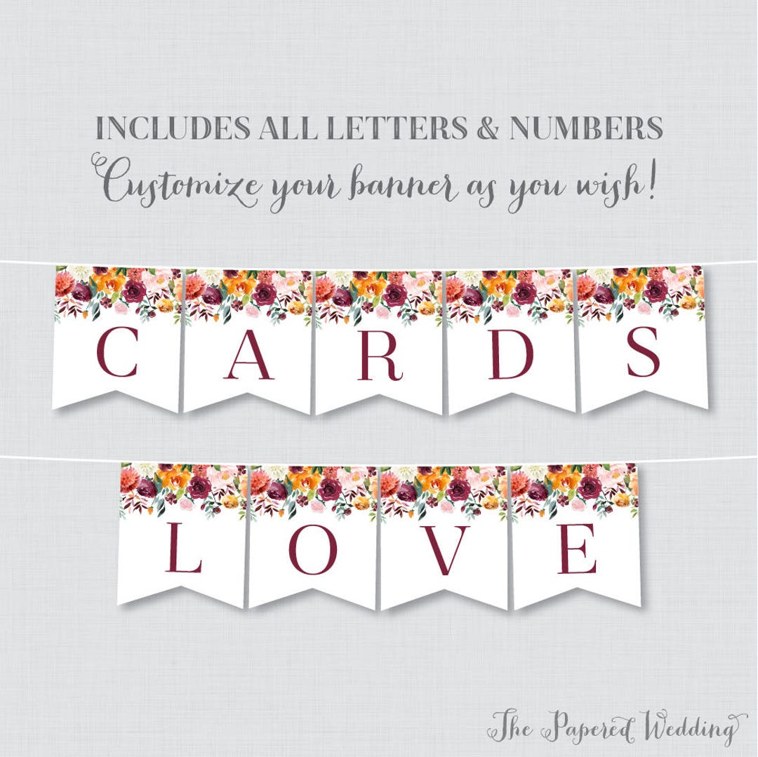 Printable Wedding Banner - Fall Floral Wedding Banners With ALL Letters ...