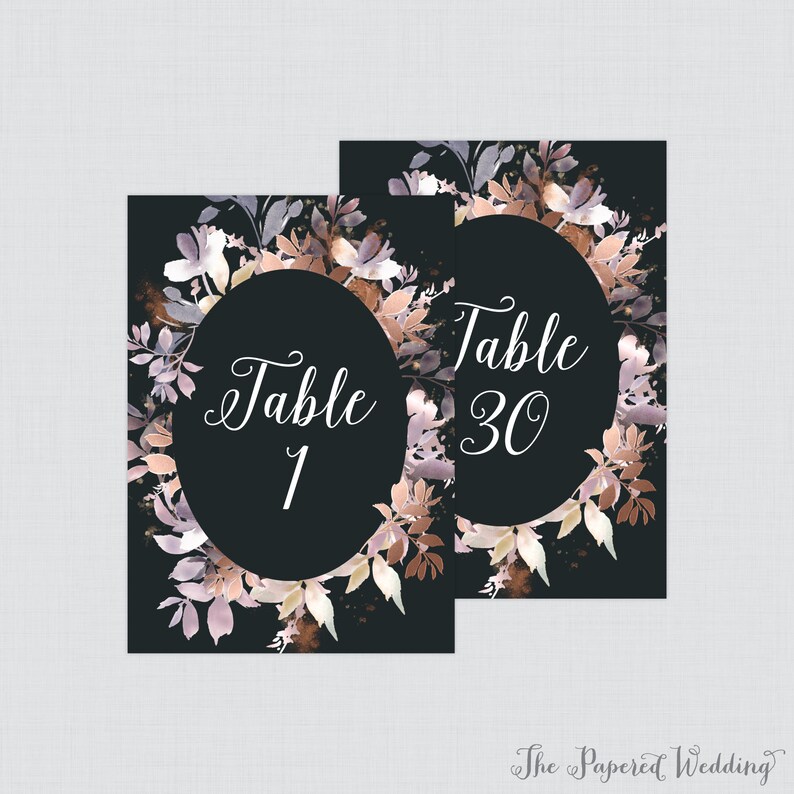 Printable Rose Gold Wedding Table Numbers Black Rose Gold & - Etsy