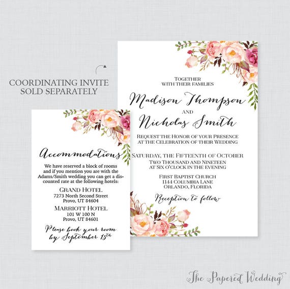 Printable Wedding Accommodation Insert Template