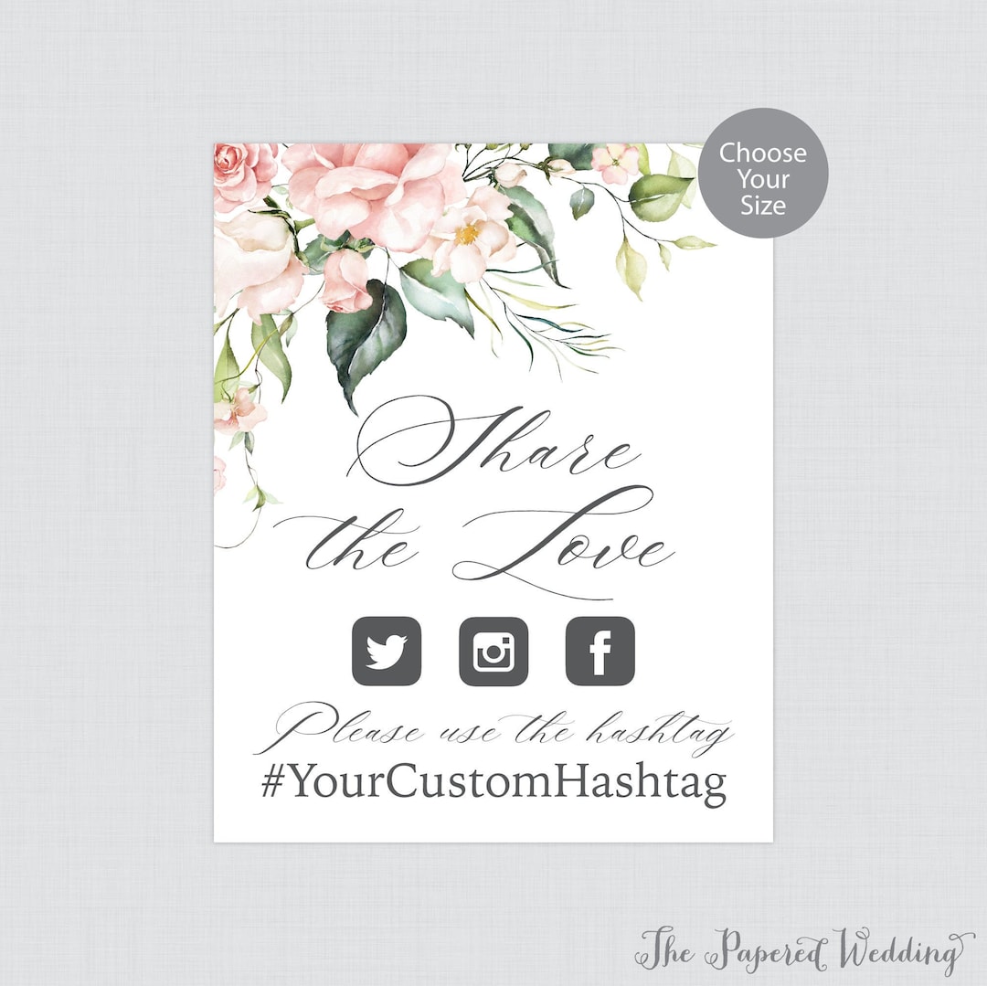 Printable Pink Rose Hashtag Sign - Pink Flower Wedding Hashtag Sign ...