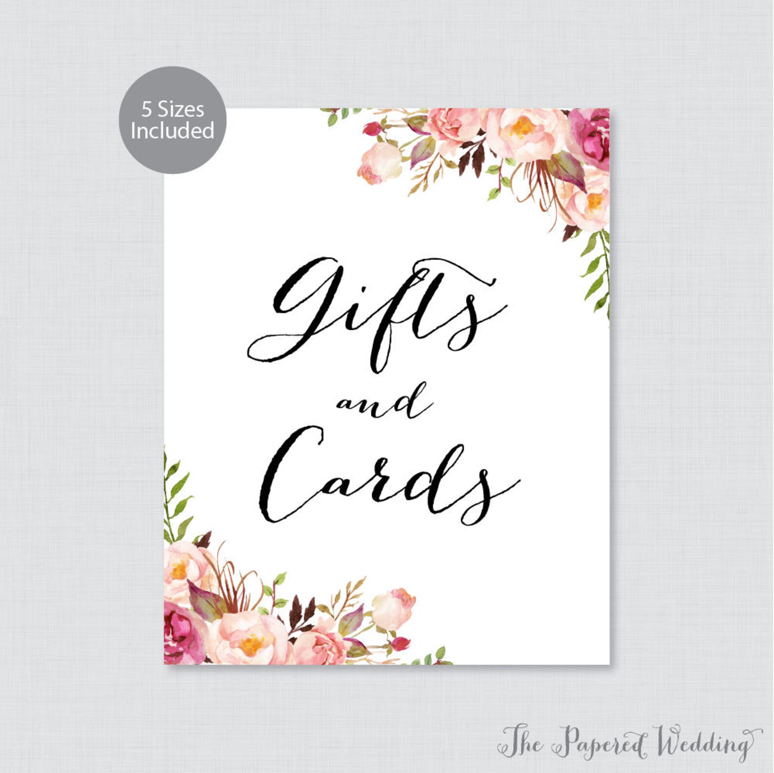 Printable Gifts and Cards Sign - Pink Floral Gifts/cards Sign for ...
