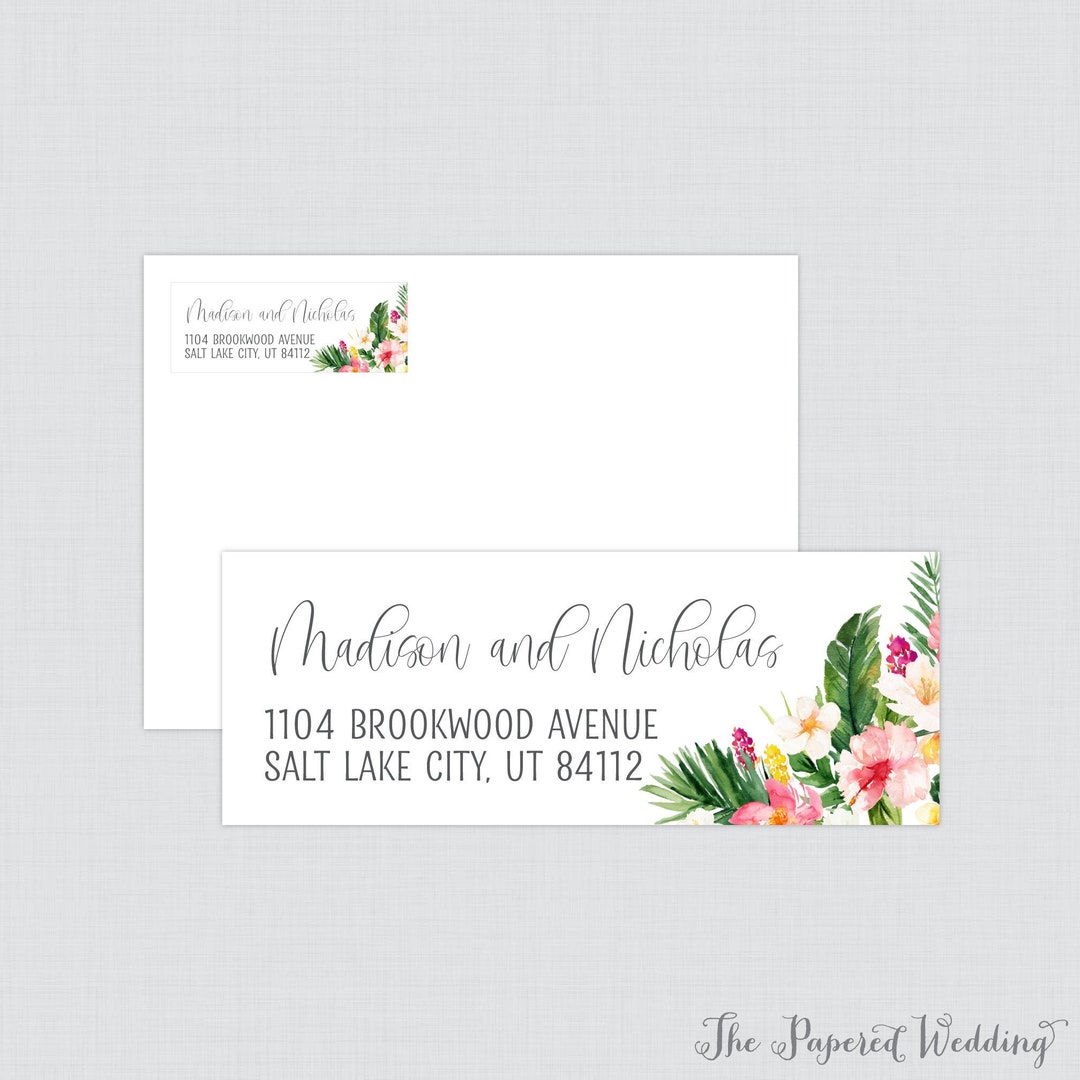 Tropical Flower Return Address Labels - Hawaiian Floral & Palm Leaf ...