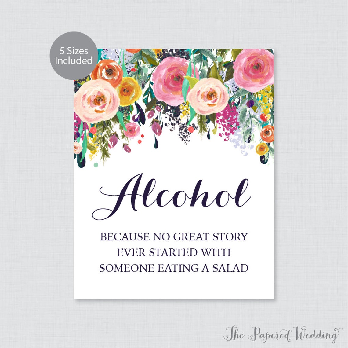 Printable Alcohol Sign - Floral Wedding Alcohol Sign - Shabby Chic ...