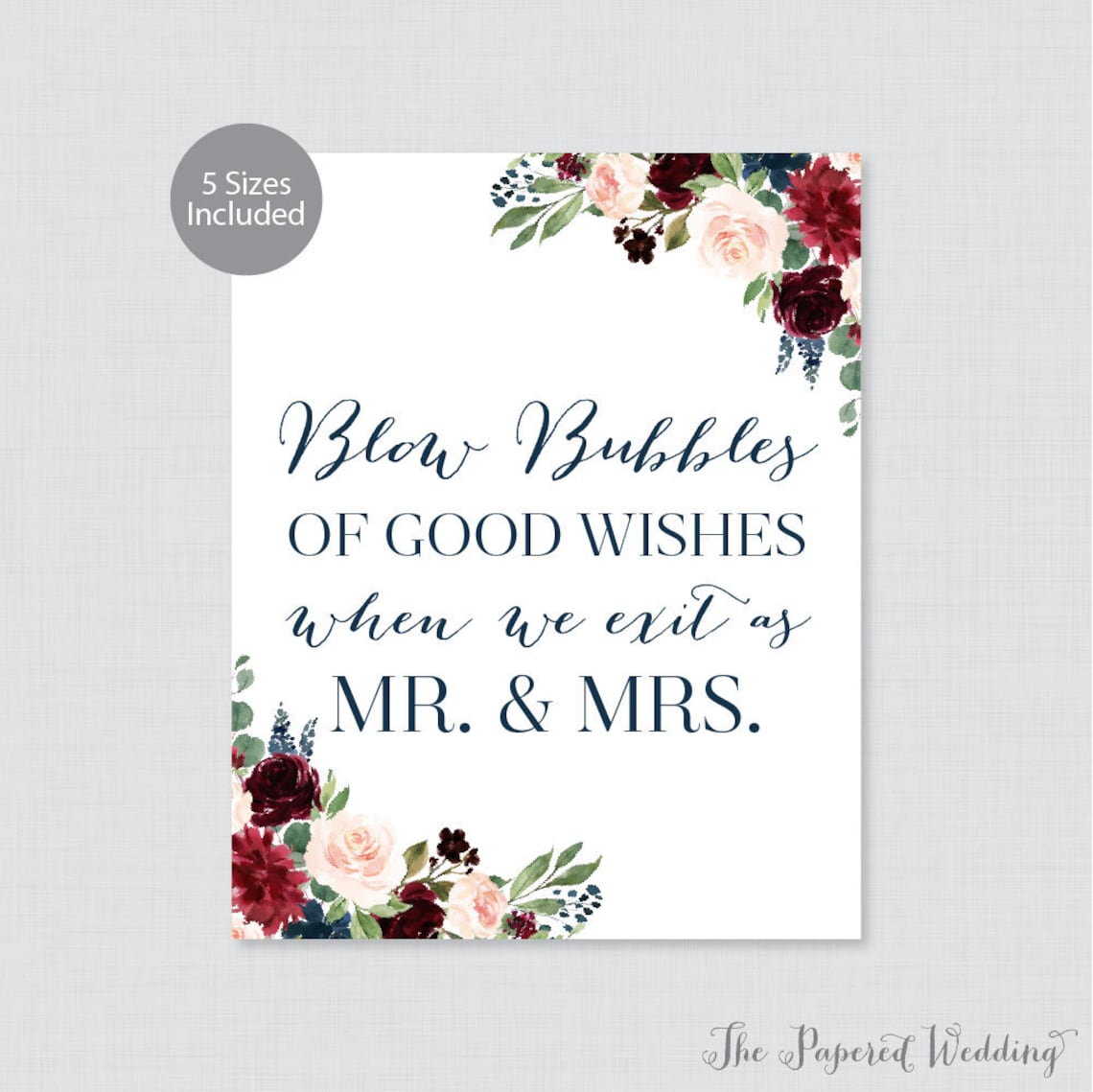 Printable Wedding Bubbles Sign Navy Marsala Floral Bubbles - Etsy