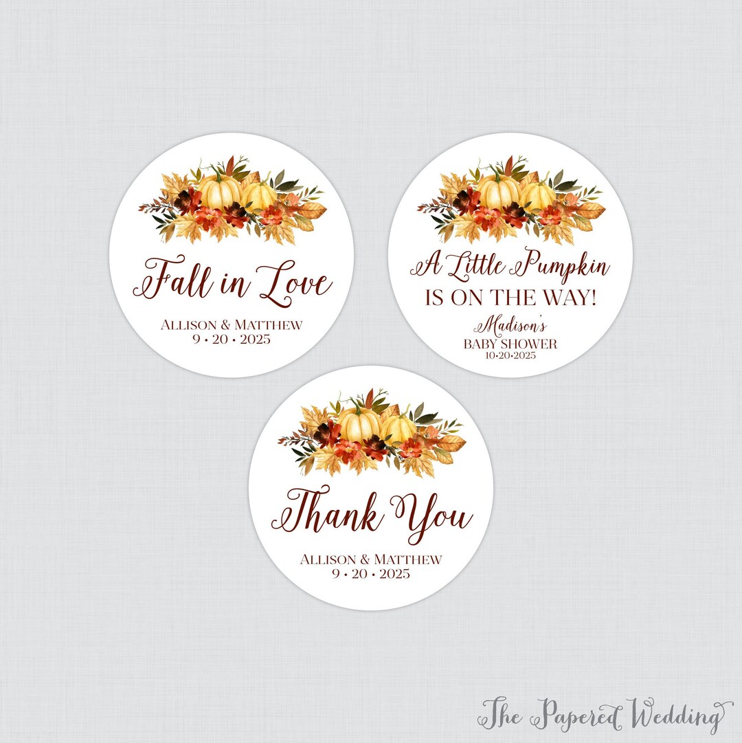 Printable OR Printed Orange Pumpkin and Leaves Favor Labels - Fall ...