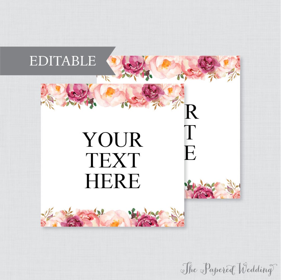 EDITABLE Wedding Tags - Printable Pink Floral Wedding Labels, Rustic ...