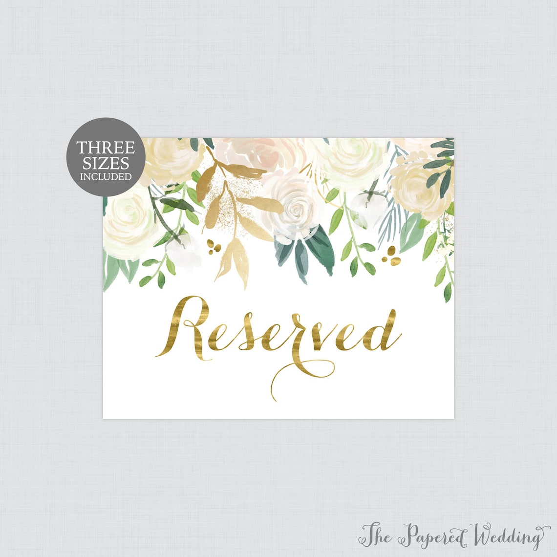 Printable Gold Floral Wedding Reserved Signs Gold White | Etsy